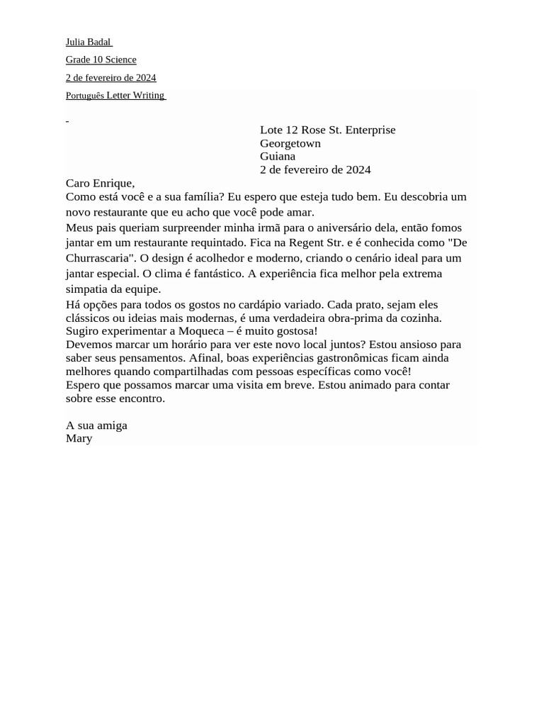 Portuguese Letter 2 | PDF