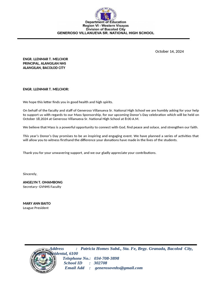 Donors Day..Solicitation Letter | PDF