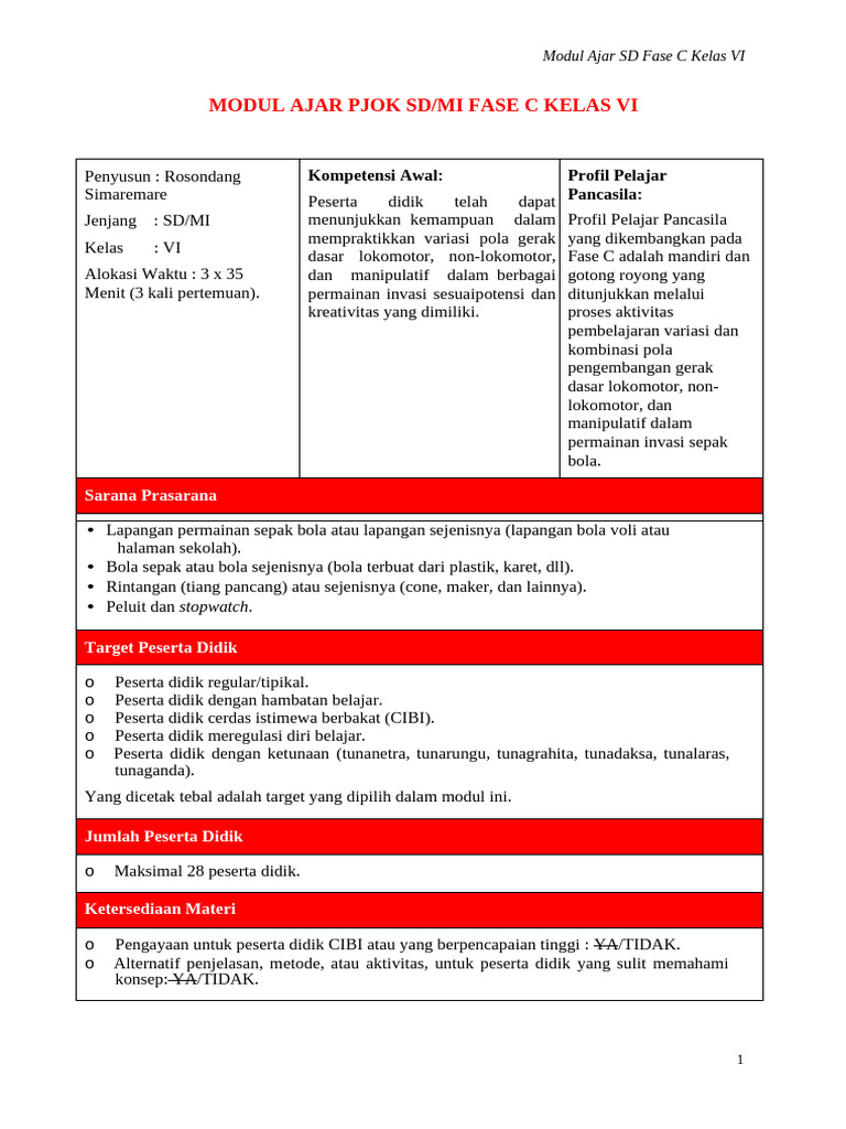 01-Pjok - Fase - C - Kelas - 6 - Sepak Bola | PDF