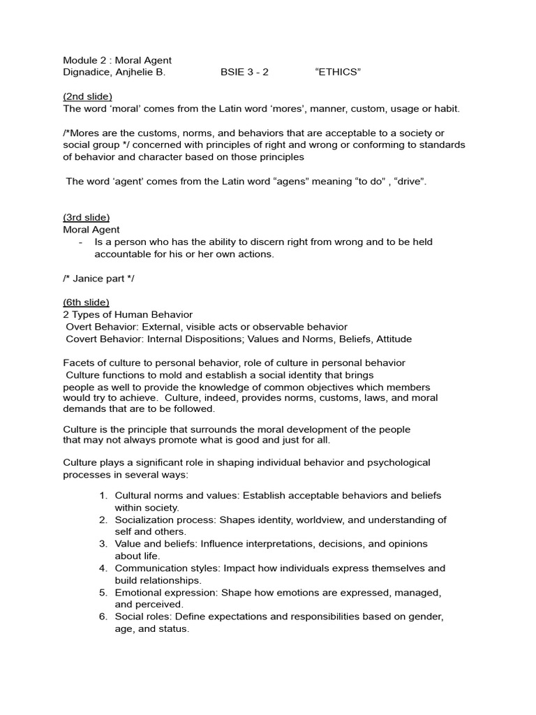 Understanding Moral Agents and Culture | PDF | Morality | Behavior