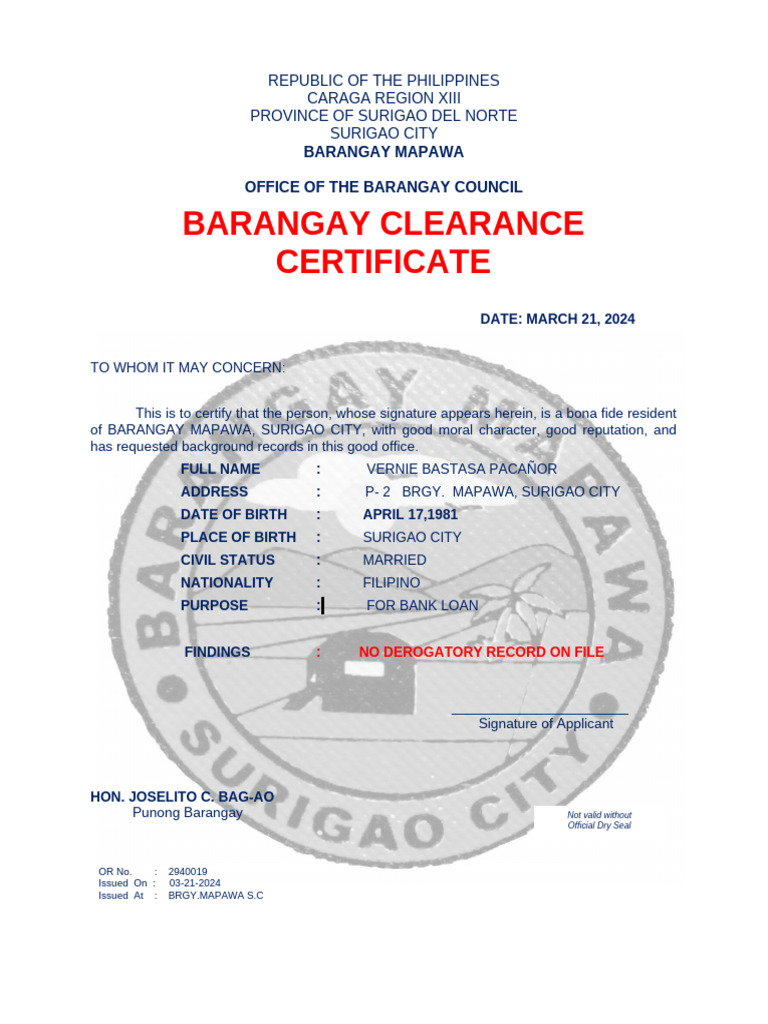 BRGY. CLEARANCE | PDF