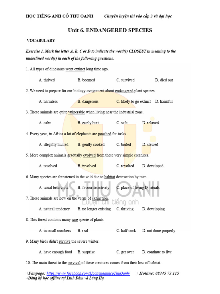 Unit 6. Endangered Species. Grade 12bt | PDF | Endangered Species ...