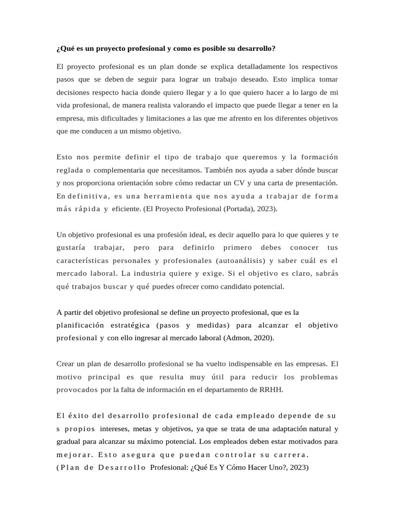 Qué es un proyecto profesional y como es posible su desarrollo | PDF