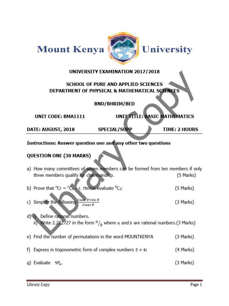 Basic Mathematics Exam Paper 2018 | PDF | Quadratic Equation | Mathematics