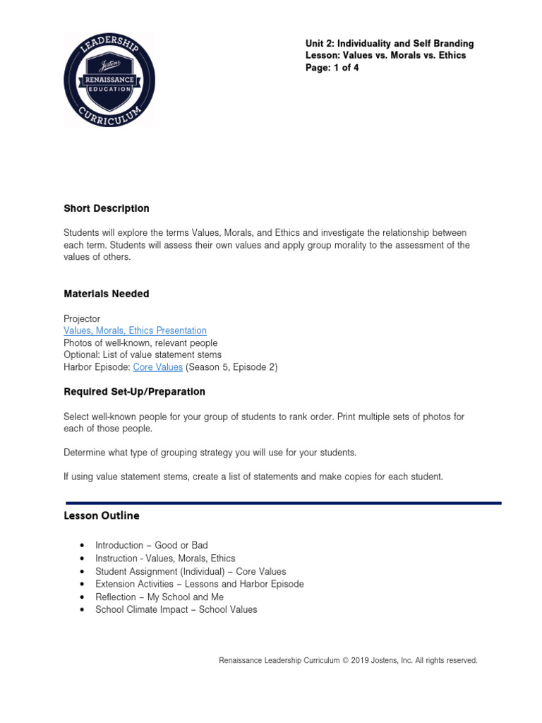 1 Values Vs Morals Vs Ethics Pdf Morality Utilitarianism