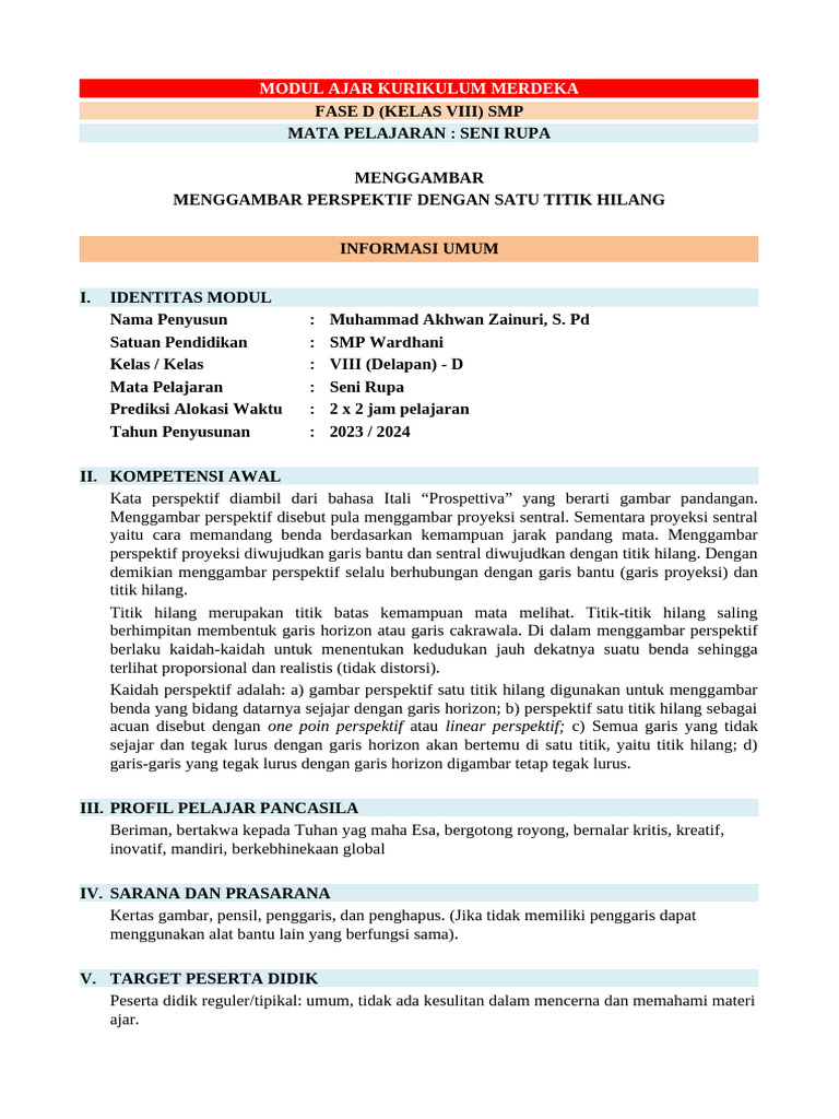 Modul Seni Rupa 8 Unit 1 | PDF