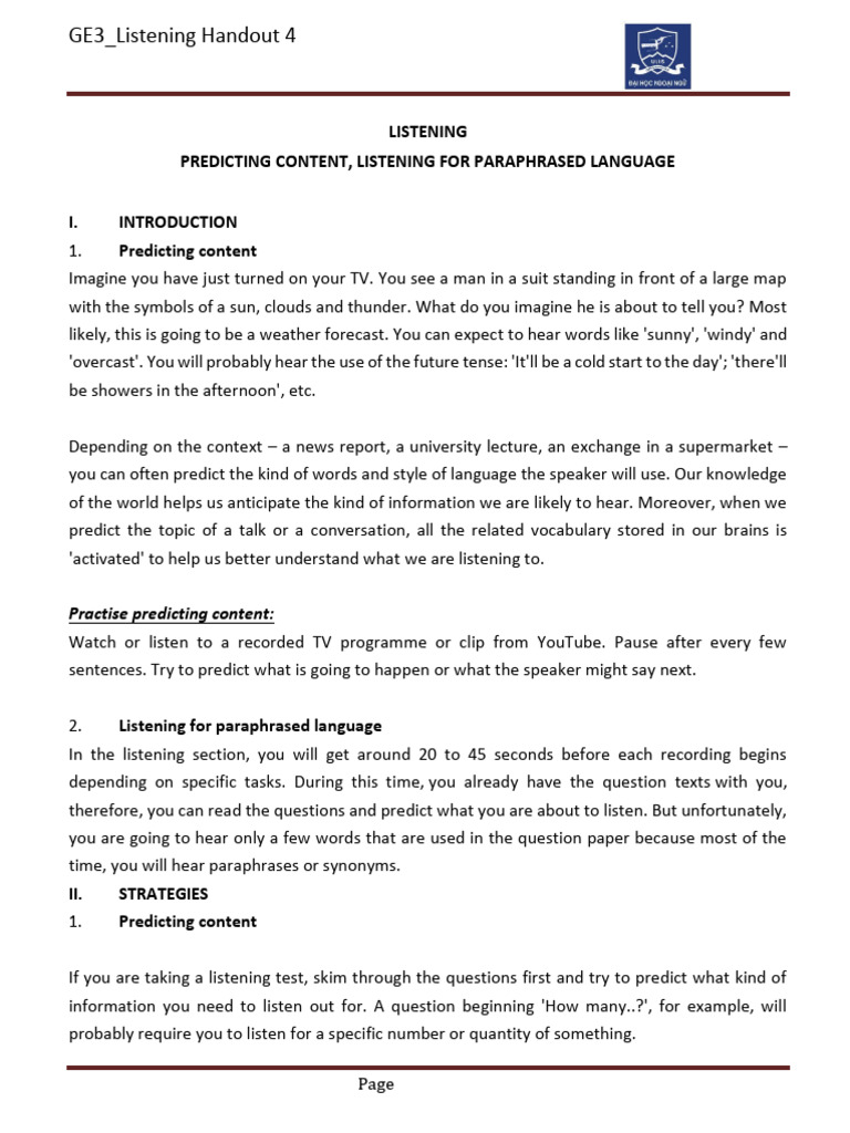 GE3 - Listening Handout 4 For Ss | PDF | Word | Question