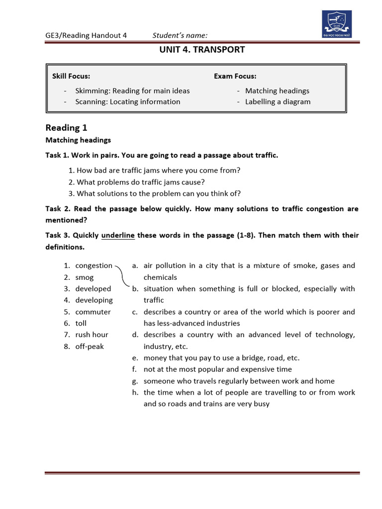 GE3 - Reading Handout 4 For Ss | PDF | Traffic Congestion | Traffic