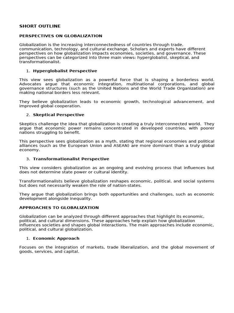 Perspectives and Drivers of Globalization | PDF | Globalization | World ...