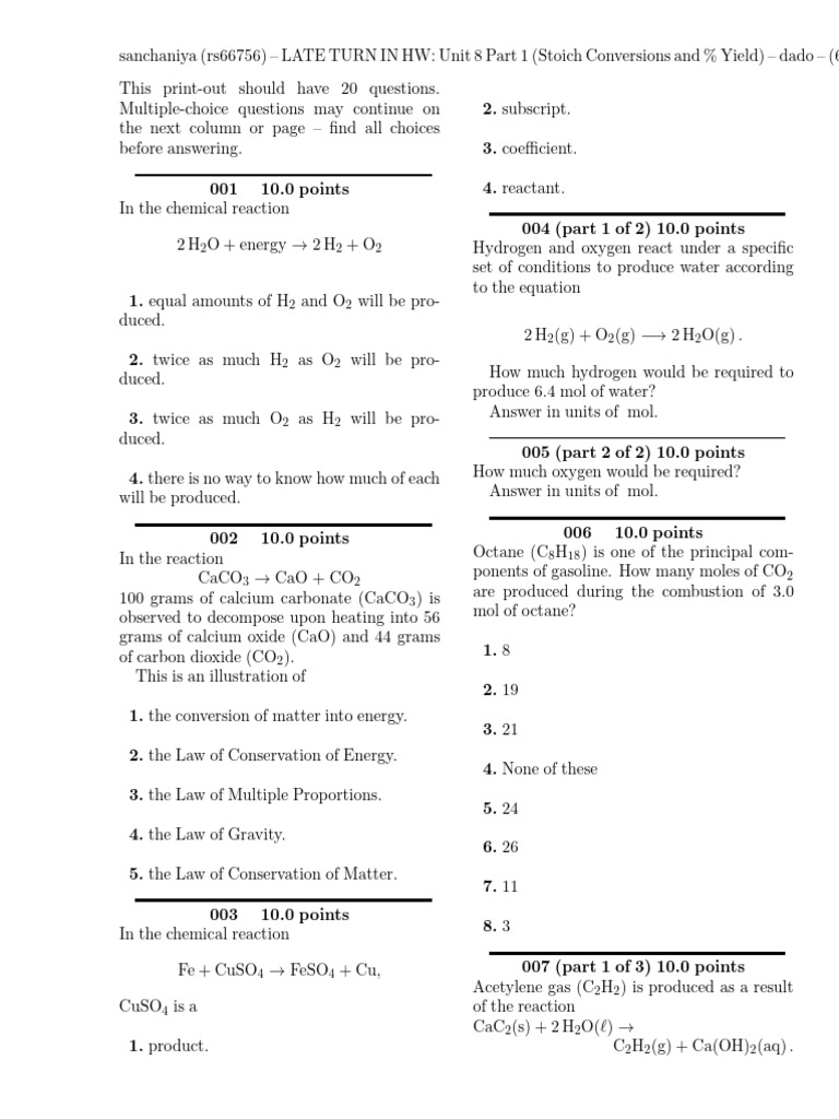 LATE TURN IN HW_ Unit 8 Part 1 (Stoich Conversions and % Yield ...