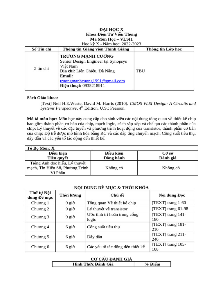 De Cuong Thiet Ke Vi Mach VLSI 2023 Cuong Truong | PDF