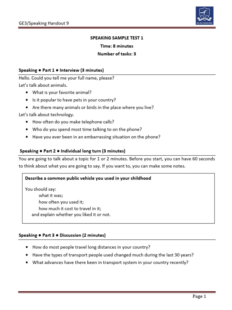GE3_Speaking Handout 9 for Ss_Part 1 | PDF