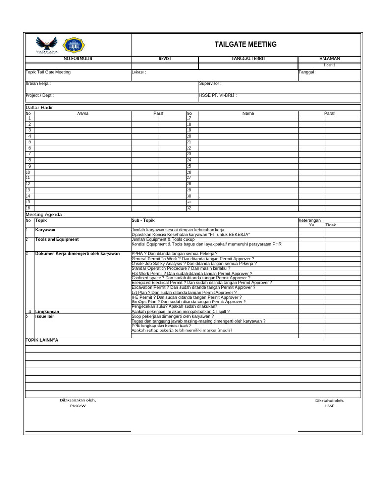 Absen Tailgate Meeting Update1 | PDF