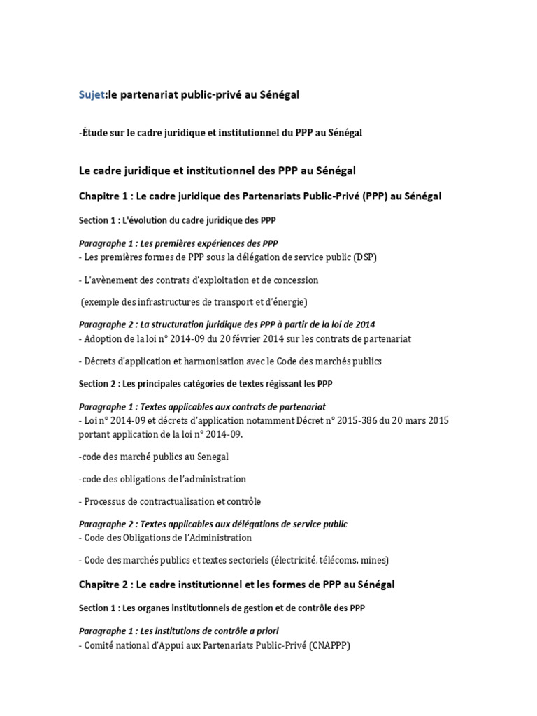 Cadre juridique des PPP au Sénégal | PDF | Partenariat public-privé ...