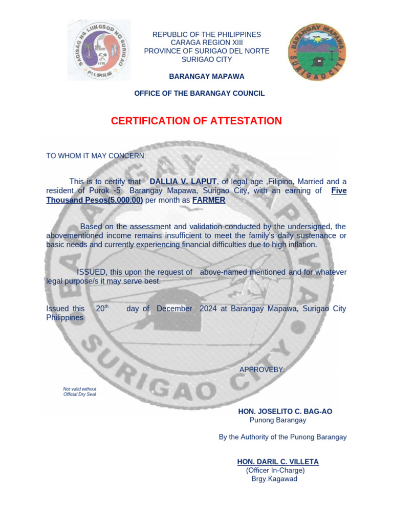 CERTIFICATE FOR ATTESTATION - VENDOR | PDF