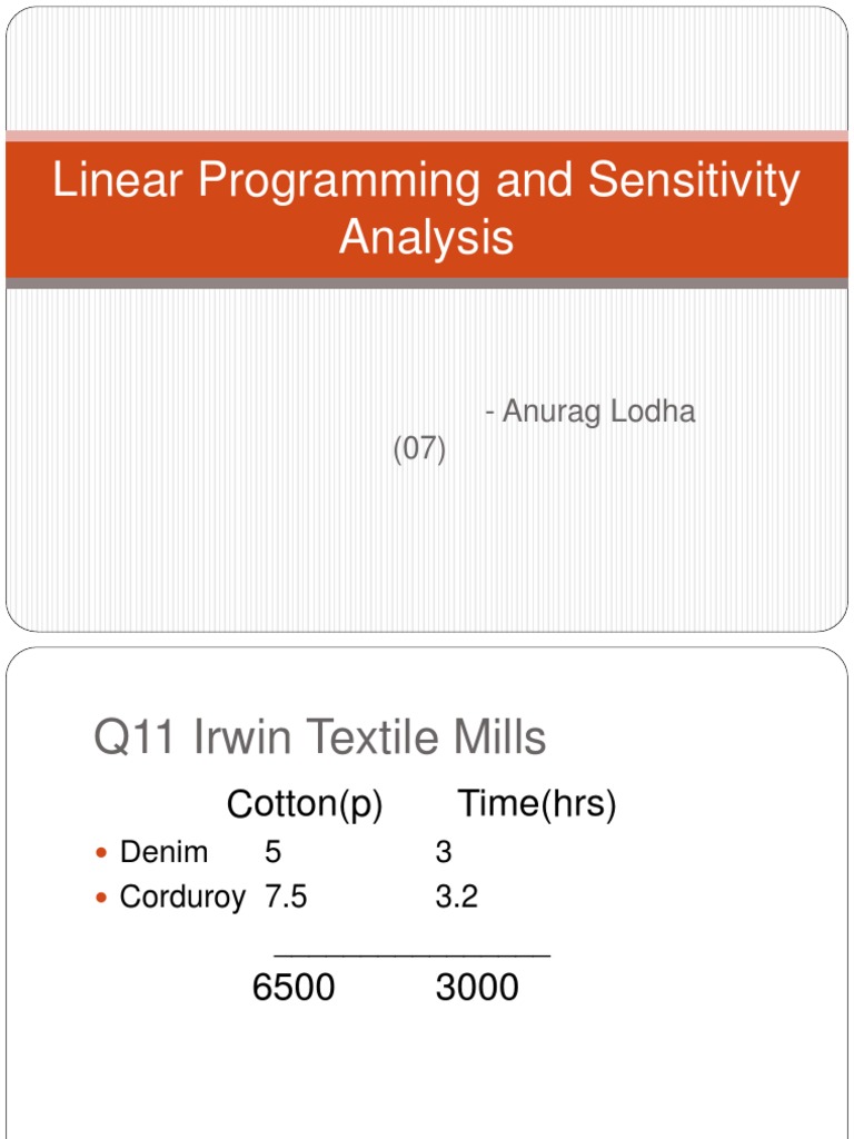 Linear Programming and Sensitivity Analysis: - Anurag Lodha | PDF
