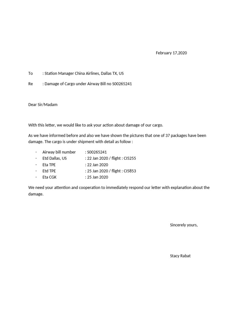 Claim Letter | PDF