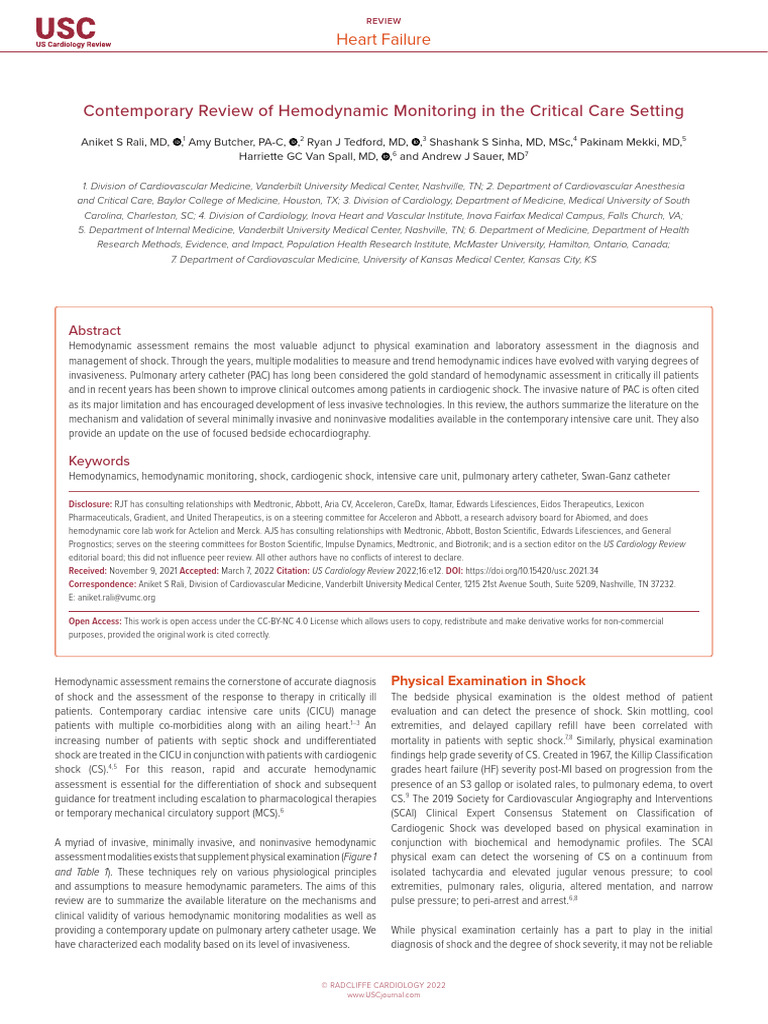 Contemporary Review of Hemodynamic Monitoring in The ICU. Radcliffe ...