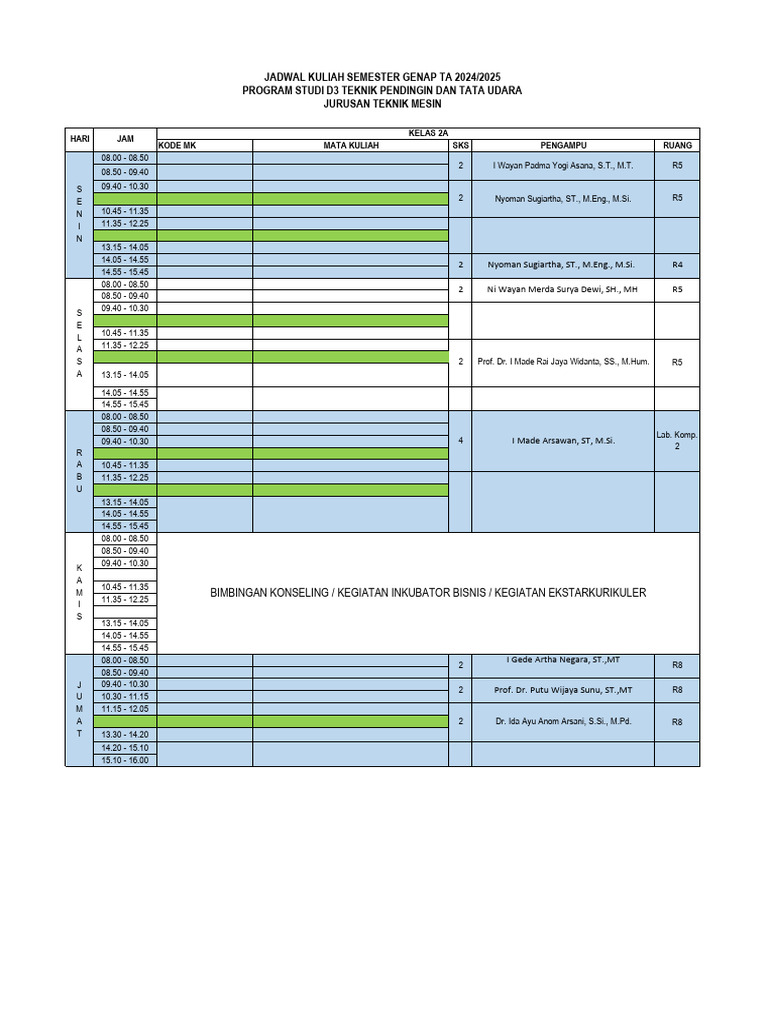 JADWAL - GENAP - 24 - 25 TPTU Final | PDF