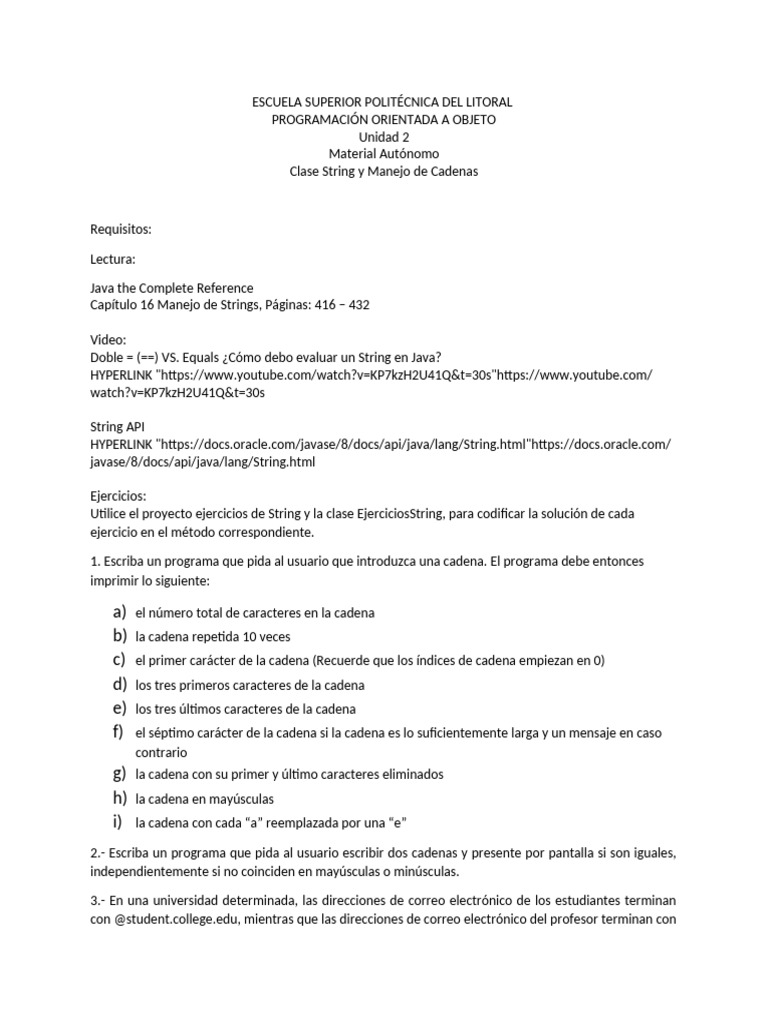 Ta Unidad 2 Manejo De Strings Pdf Java Lenguaje De Programación Ingeniería De Software