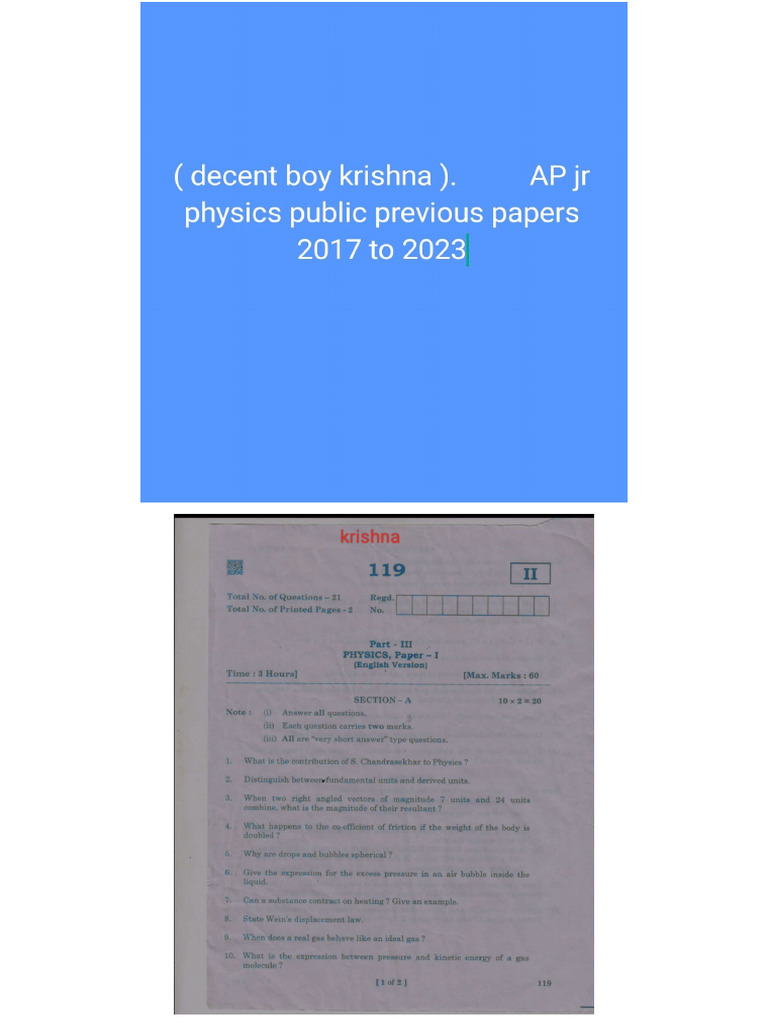 AP JR Physics Public Previous Decent Boy Krishna | PDF