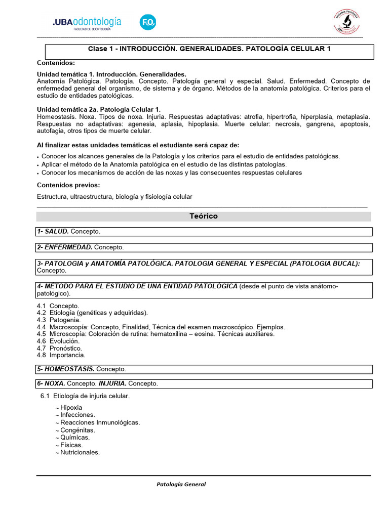 01 - Introduccion Generalidades Patologia Celular1 - PG24 | PDF | Patología | Biología Celular