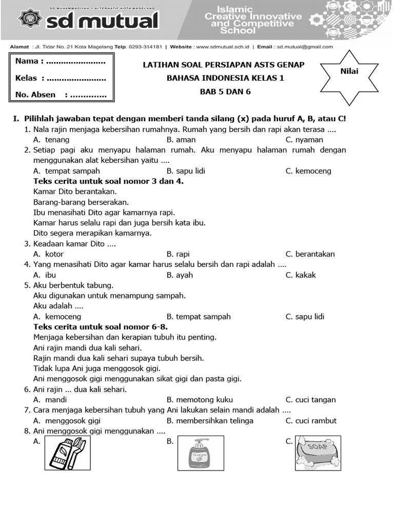Latihan Soal Persiapan ASTS B.Indonesia Kelas 1 | PDF