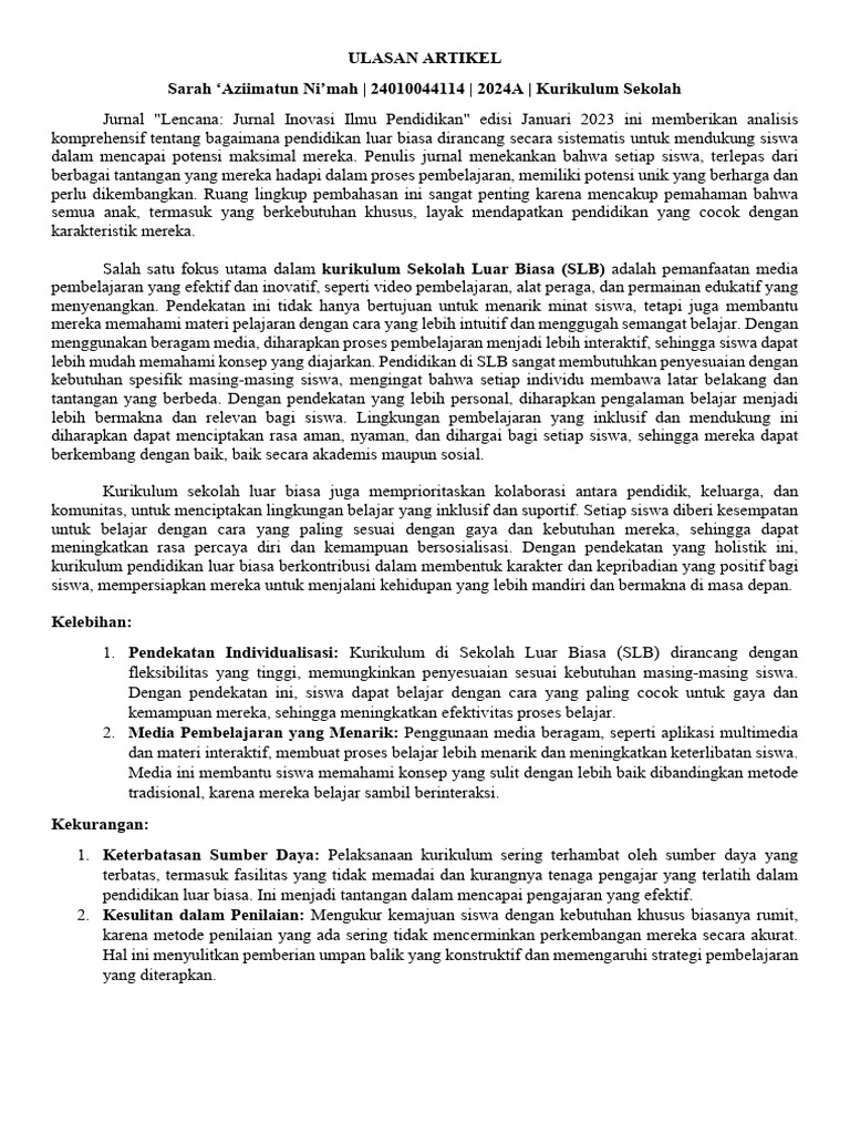 Ulasan Artikel Kursek Tugas | PDF