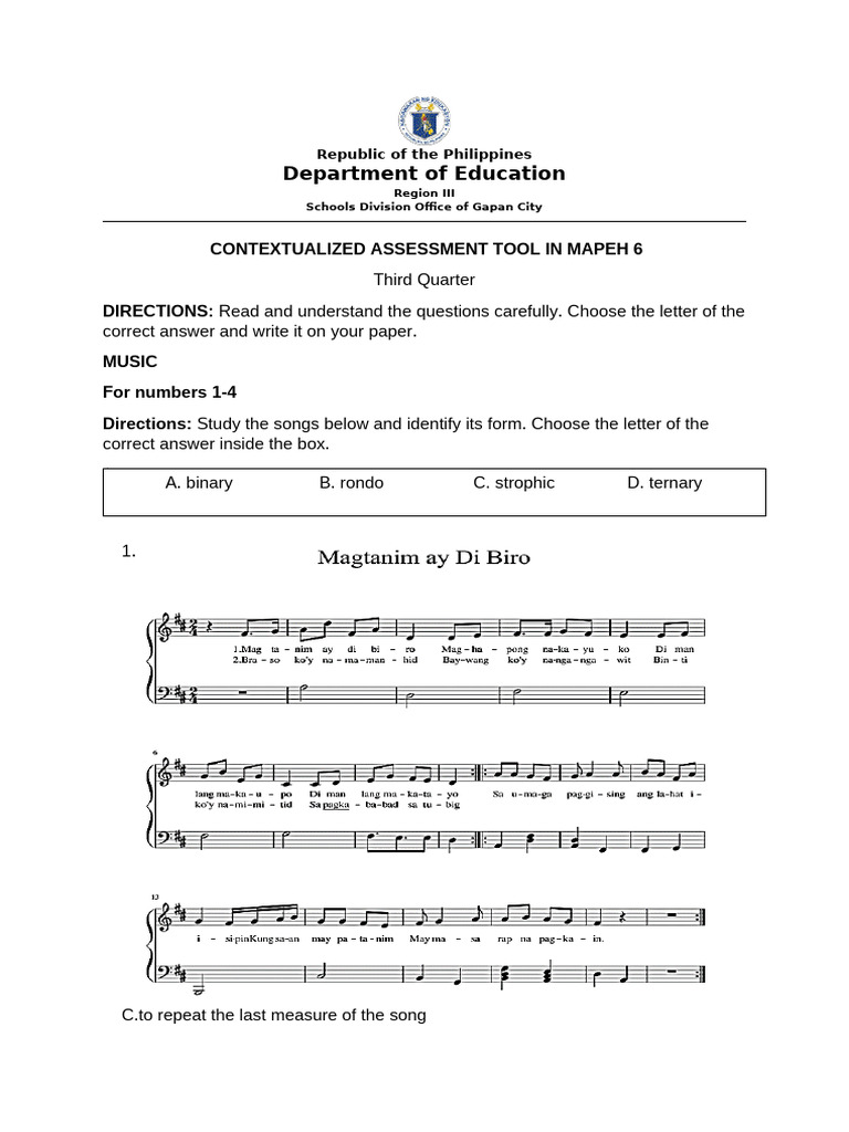 Final-Third Quarter Contextualized Assessment Tool-Grade 6 | PDF ...