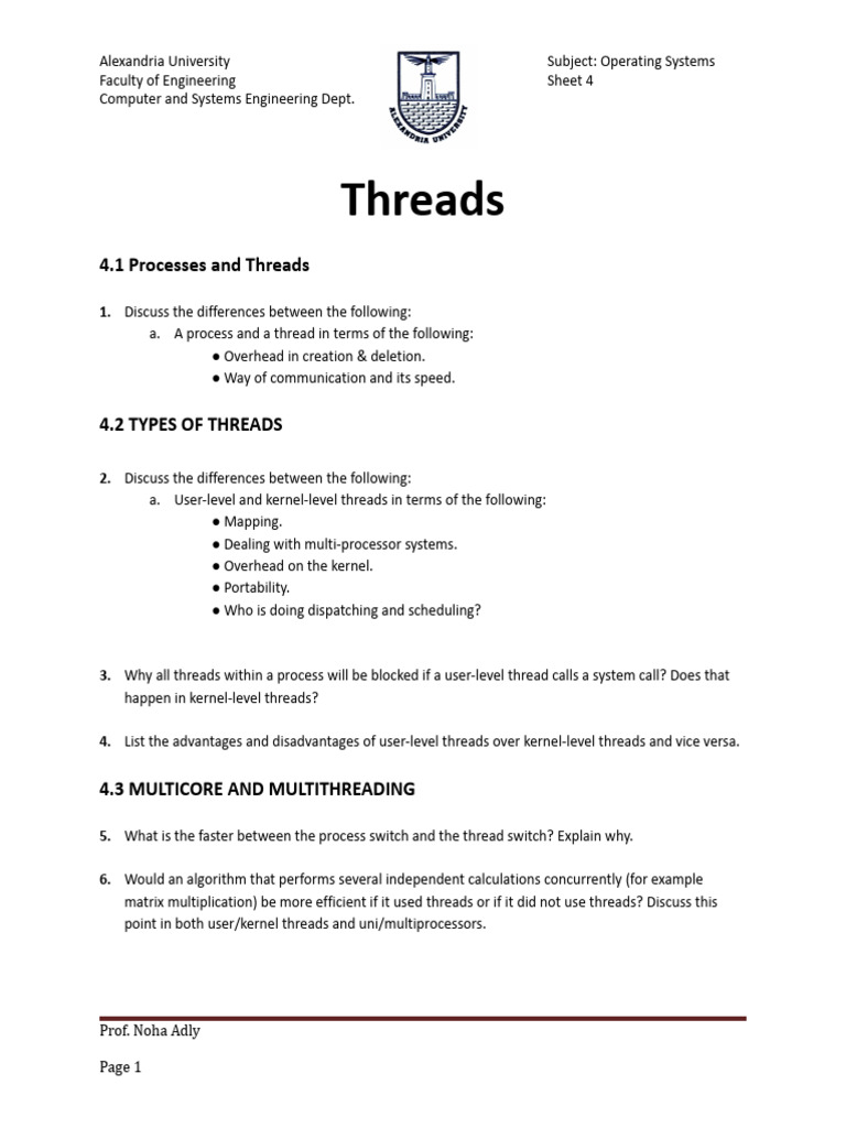 OS_Sheet4 | PDF | Thread (Computing) | Process (Computing)