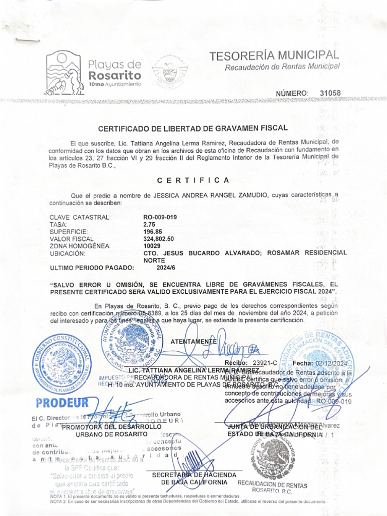 Certificado de Libertad de Gravamen Fiscal | PDF