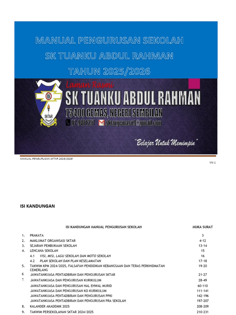 Buku Manual Pengurusan Pentadbiran Dan Kurikulum 25_26 | PDF