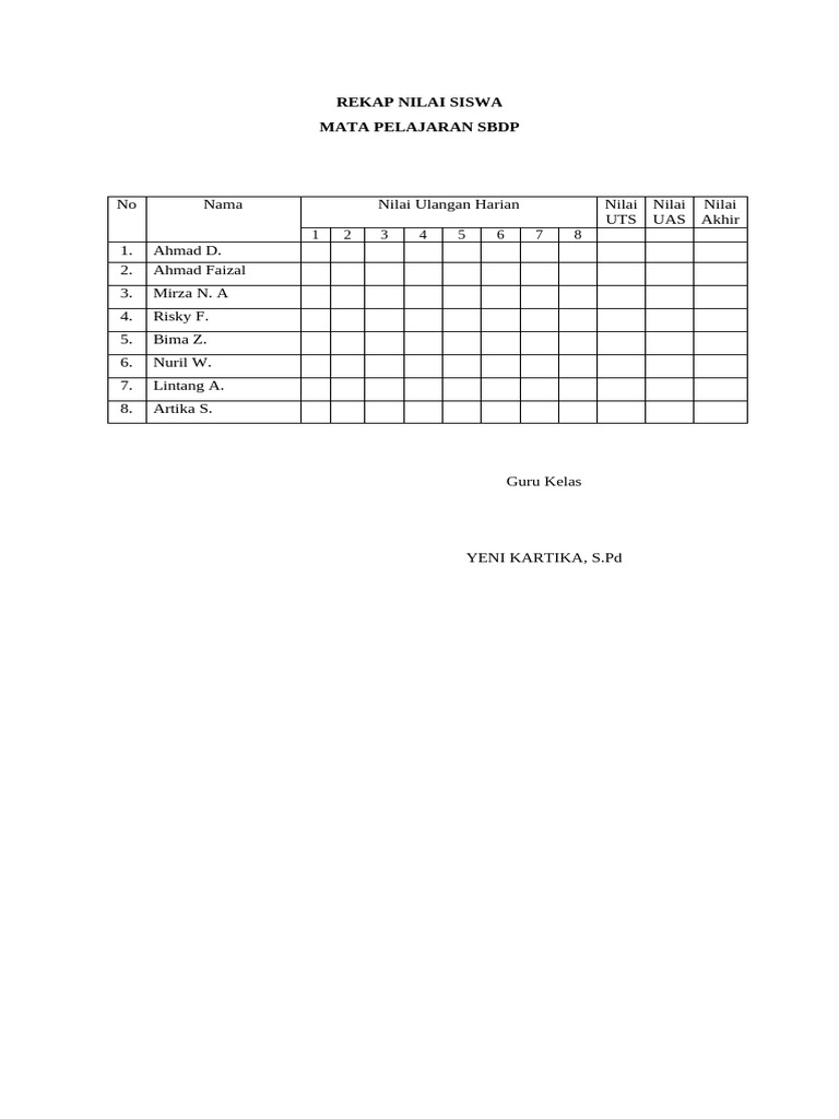 Rekap Nilai Siswa | PDF