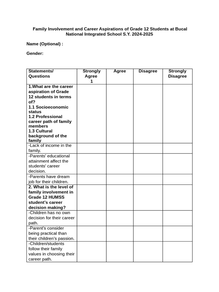 Family Influence on Grade 12 Career Goals | PDF