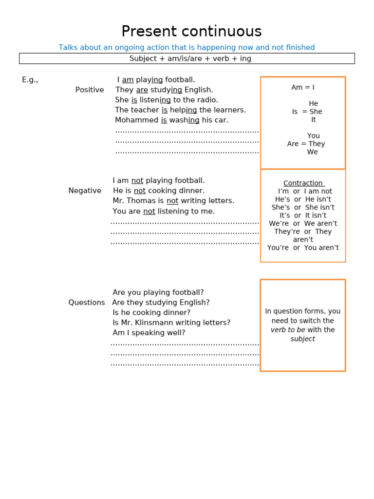 Present Continuous Basic View Direct Method Activities Grammar Drills Grammar Gu 140886 | PDF