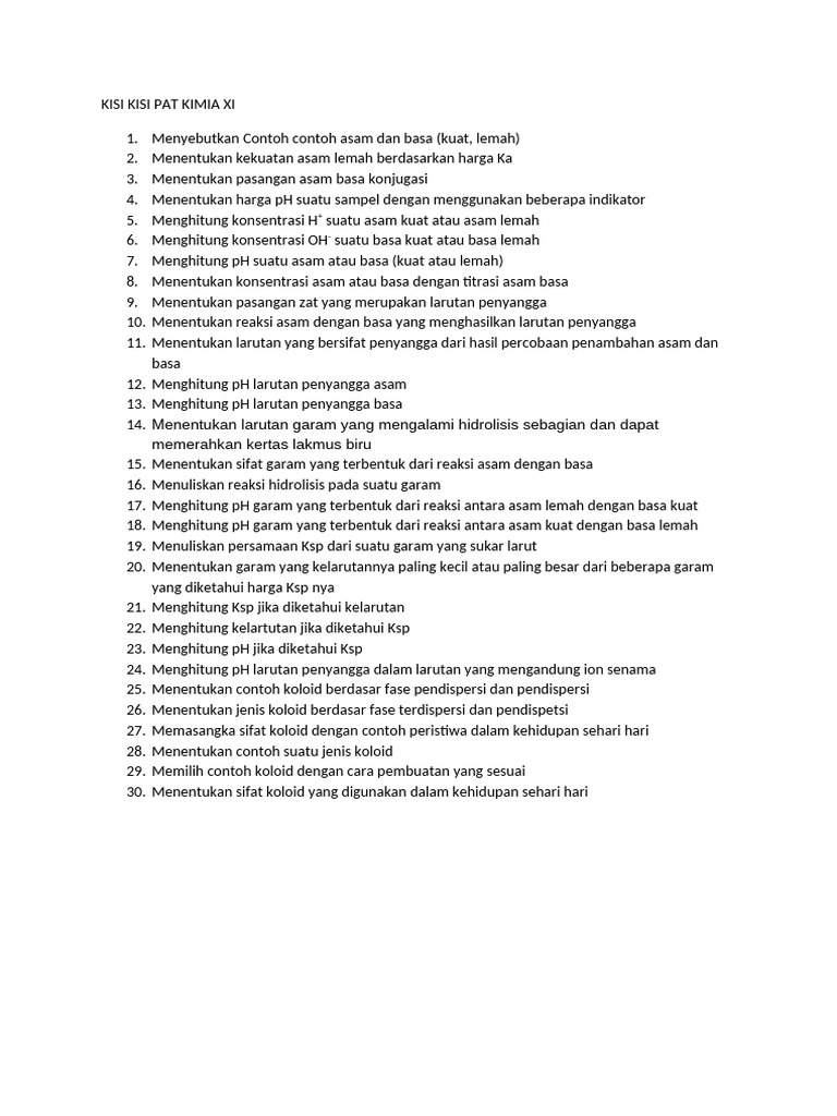 Kisi Kisi Pat Kimia Xi (1) | PDF