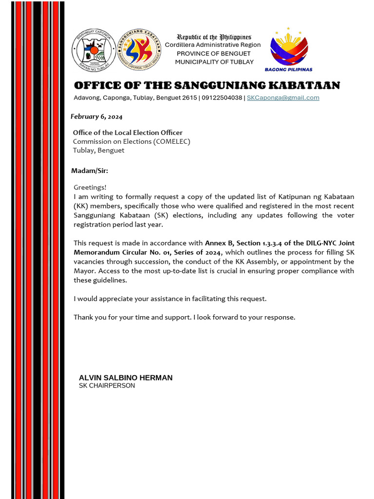 SK Letter - Comelec | PDF