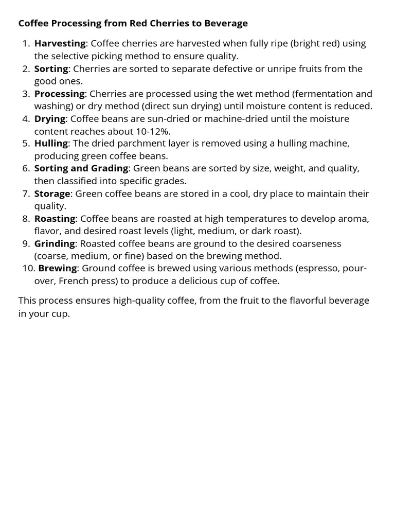Red Coffee Cherry Processing Steps | PDF