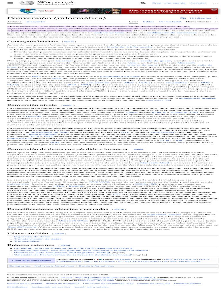 Conversión (Informática) - Wikipedia, La Enciclopedia Libre | PDF ...