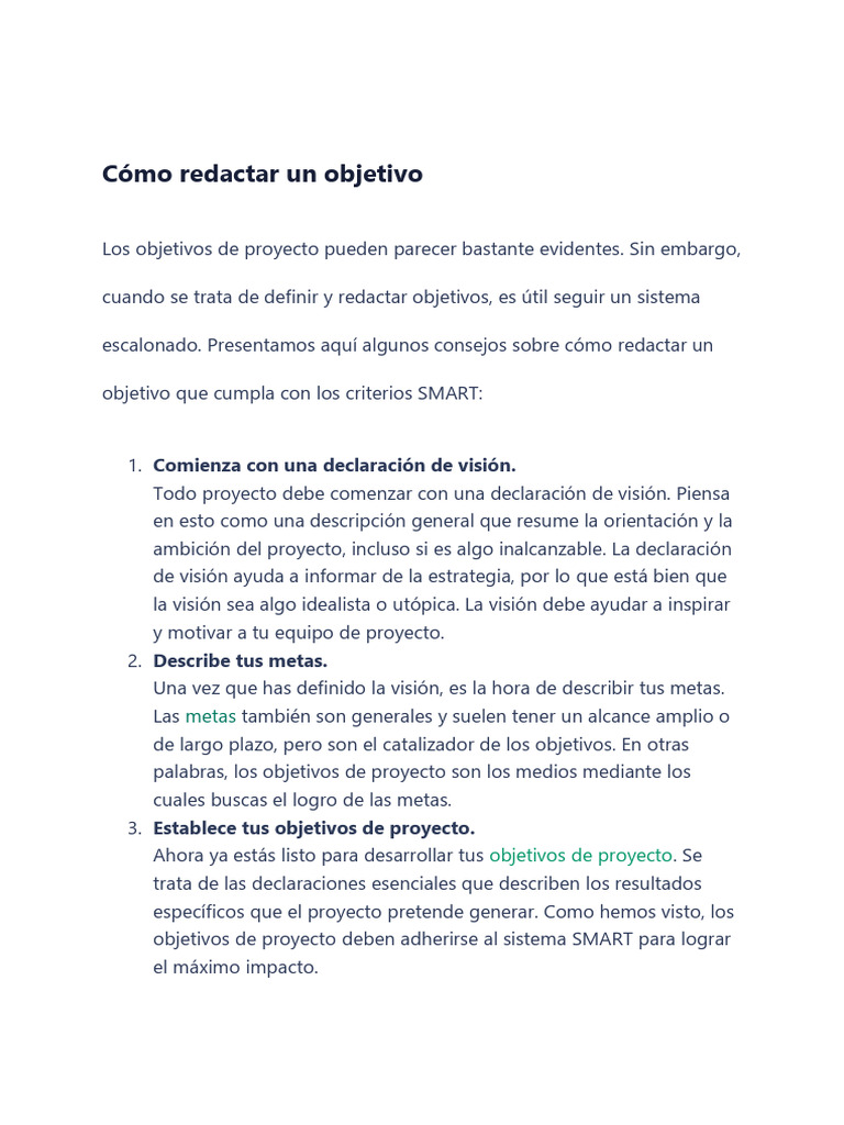 Cómo Redactar Un Objetivo: Comienza Con Una Declaración de Visión | PDF