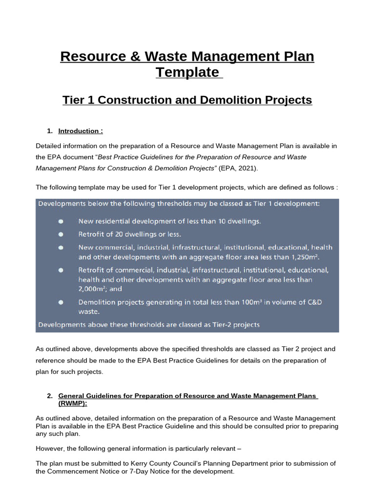 Waste Management Plan Template | PDF | Waste | Waste Management
