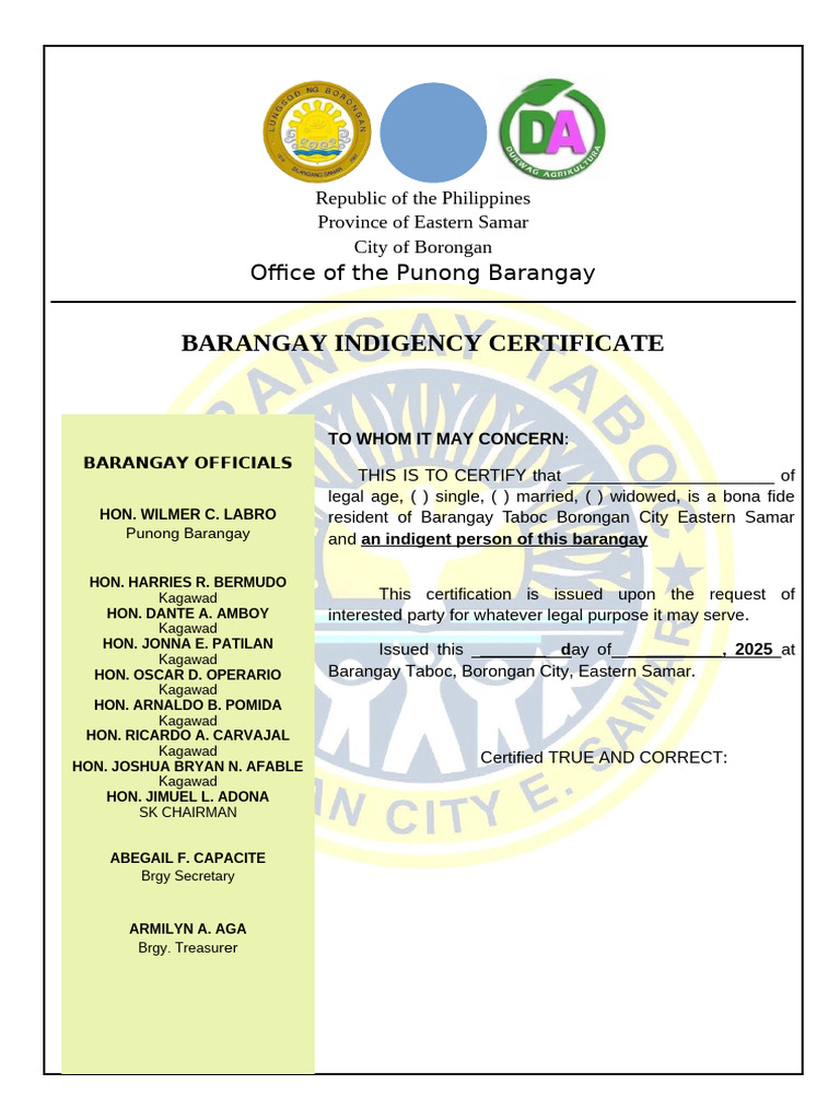 Brgy. Indigency 2024 New | PDF