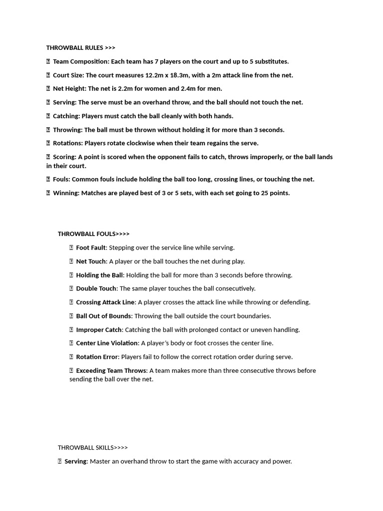 THROWBALL RULES | PDF | Games Of Physical Skill | Athletic Sports
