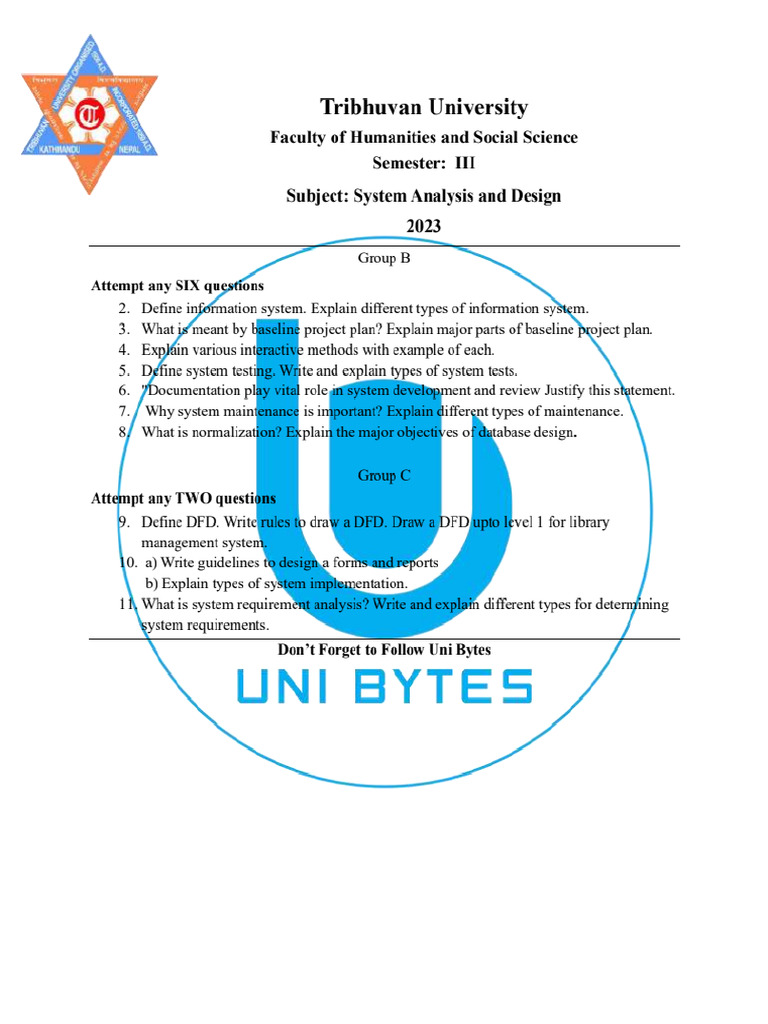 SAD Board Question 2023-2019 | PDF