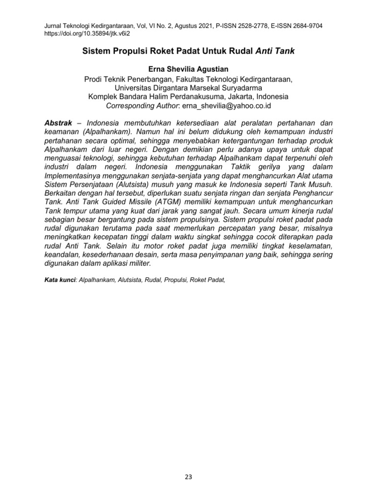 Sistem Propulsi Roket Padat Untuk Rudal Anti Tank | PDF