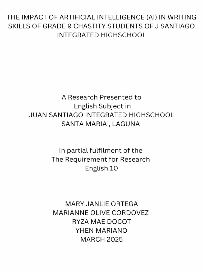 The Impact of Artificial Intelligence (Ai) in Writing Skills of Grade 9 ...