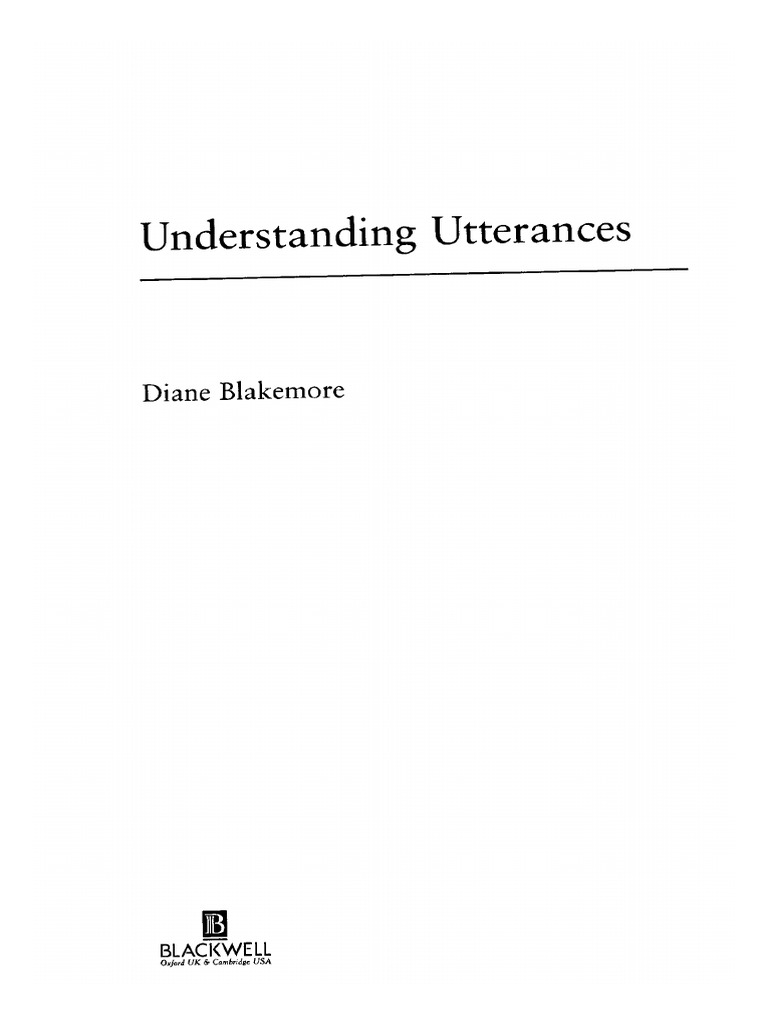 Diane Blakemore - Understanding Utterances - An Introduction To ...