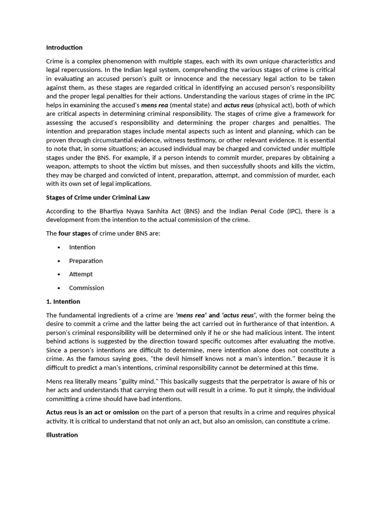 Stages of Crime in Indian Law Explained | PDF | Mens Rea | Intention