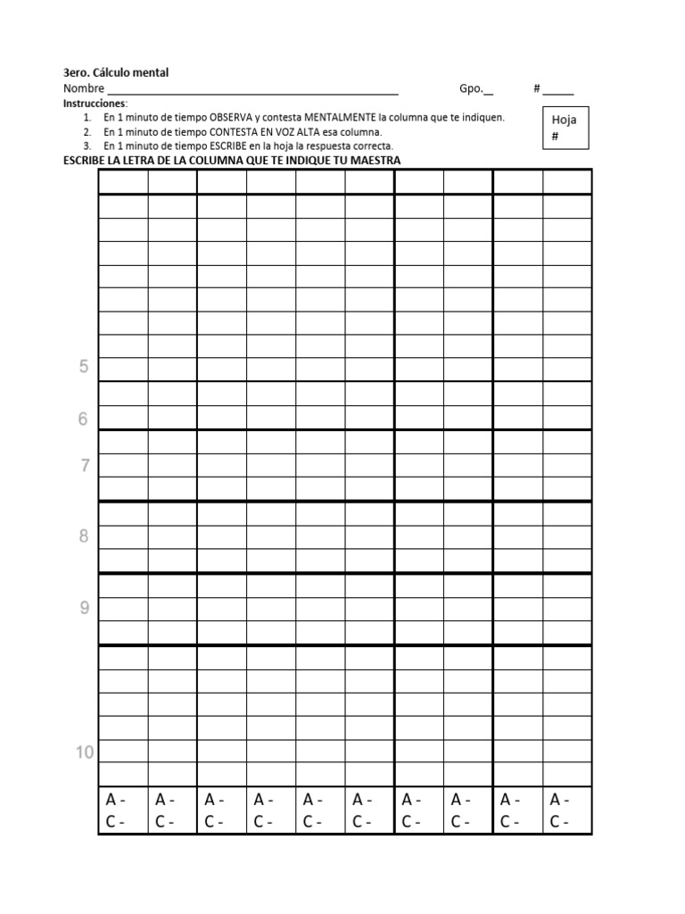 Cálculo Mental HOJA 1 | PDF