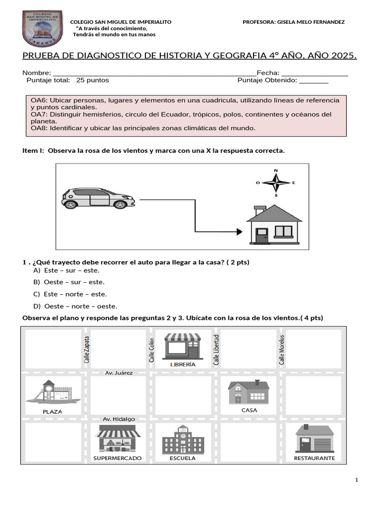 Prueba Diagnóstica Historia y Geografía 4° Año | PDF | Antártida | Américas